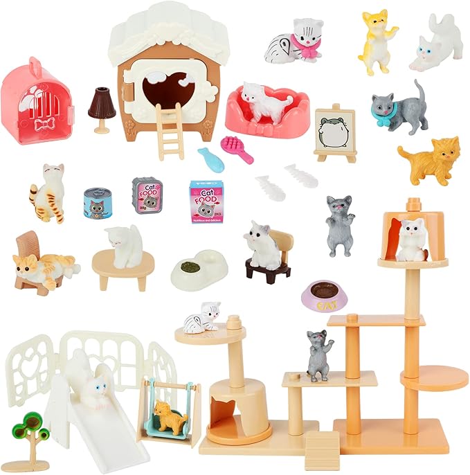 Amazon.com: Beupy Cat Figures Playset Toy 40 Pack Pet Pretend Play Toys ...