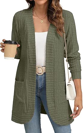 YSYOKOW Women Long Sleeve Open Front Cardigan Casual Lightweight Long ...