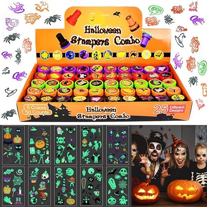 Viccess 50pcs Halloween Stamp Set Assorted Stamp Set For Kids Self-Ink ...