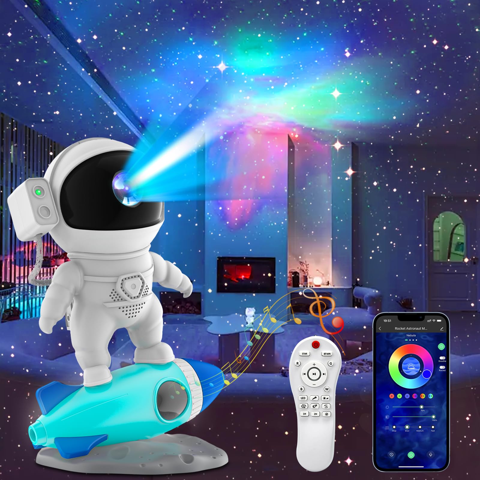 Astronaut Galaxy Projector Rocket Projector Lamp LED Night Light with ...