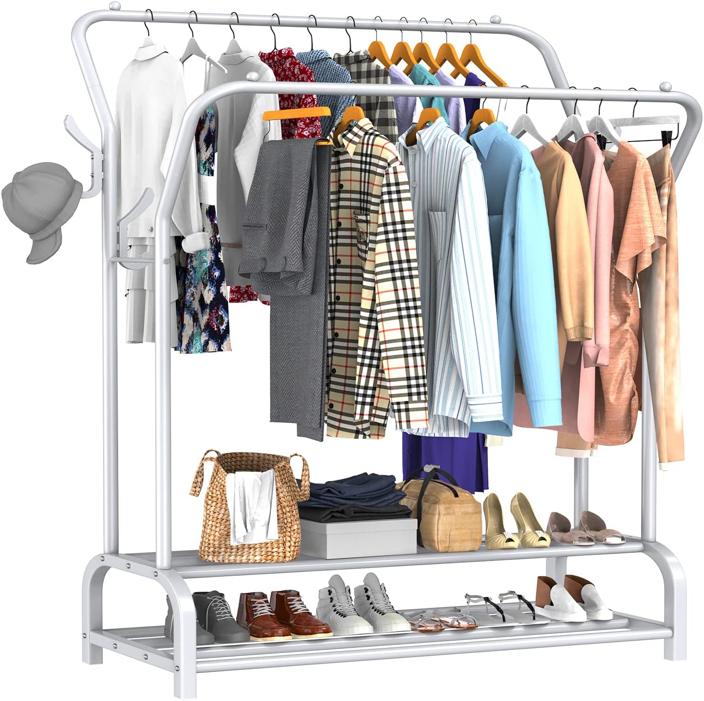 LOEFME Clothes Rail, Heavy Duty Metal Coat Stand, Free Standing Clothes ...
