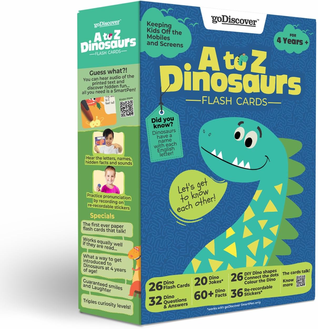Buy goDiscover A to Z Dinosaur Flashcards Cards for Kids, Alphabet ...