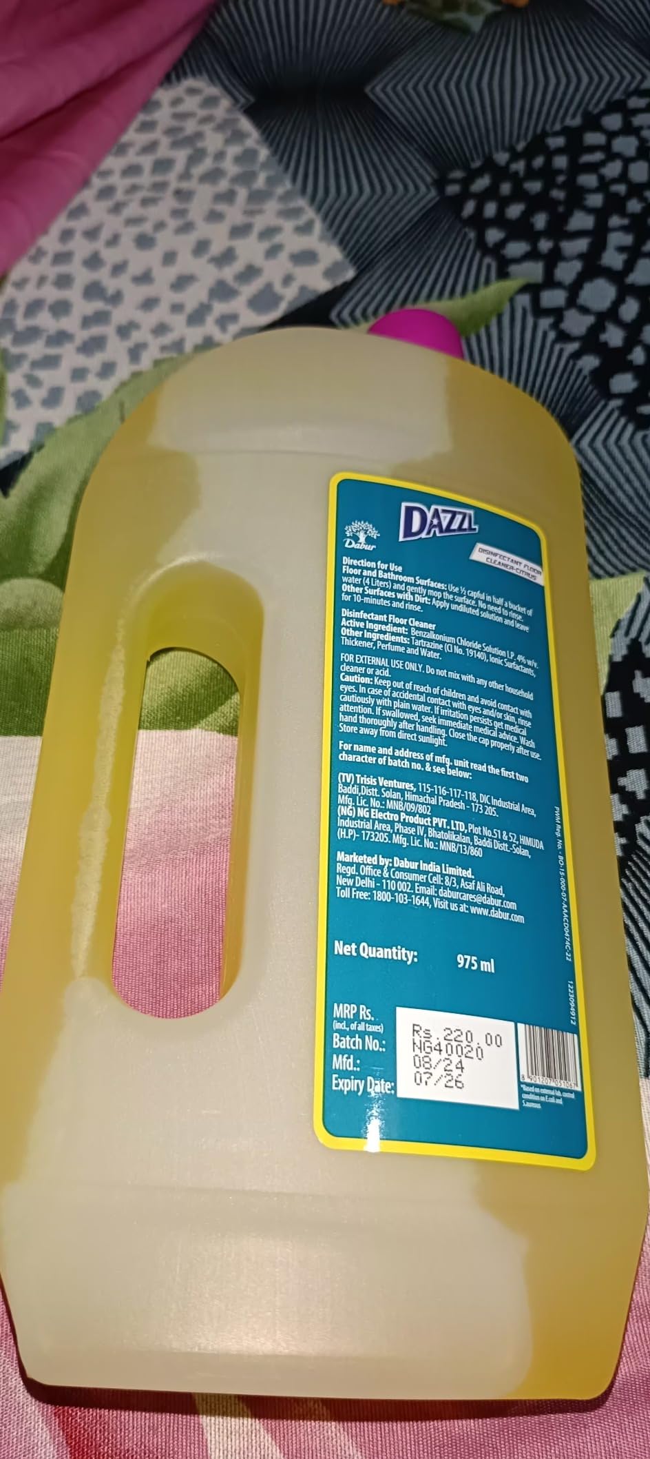 Dazzl Disinfectant Surface & Floor Cleaner Liquid, Citrus Fragrance ...