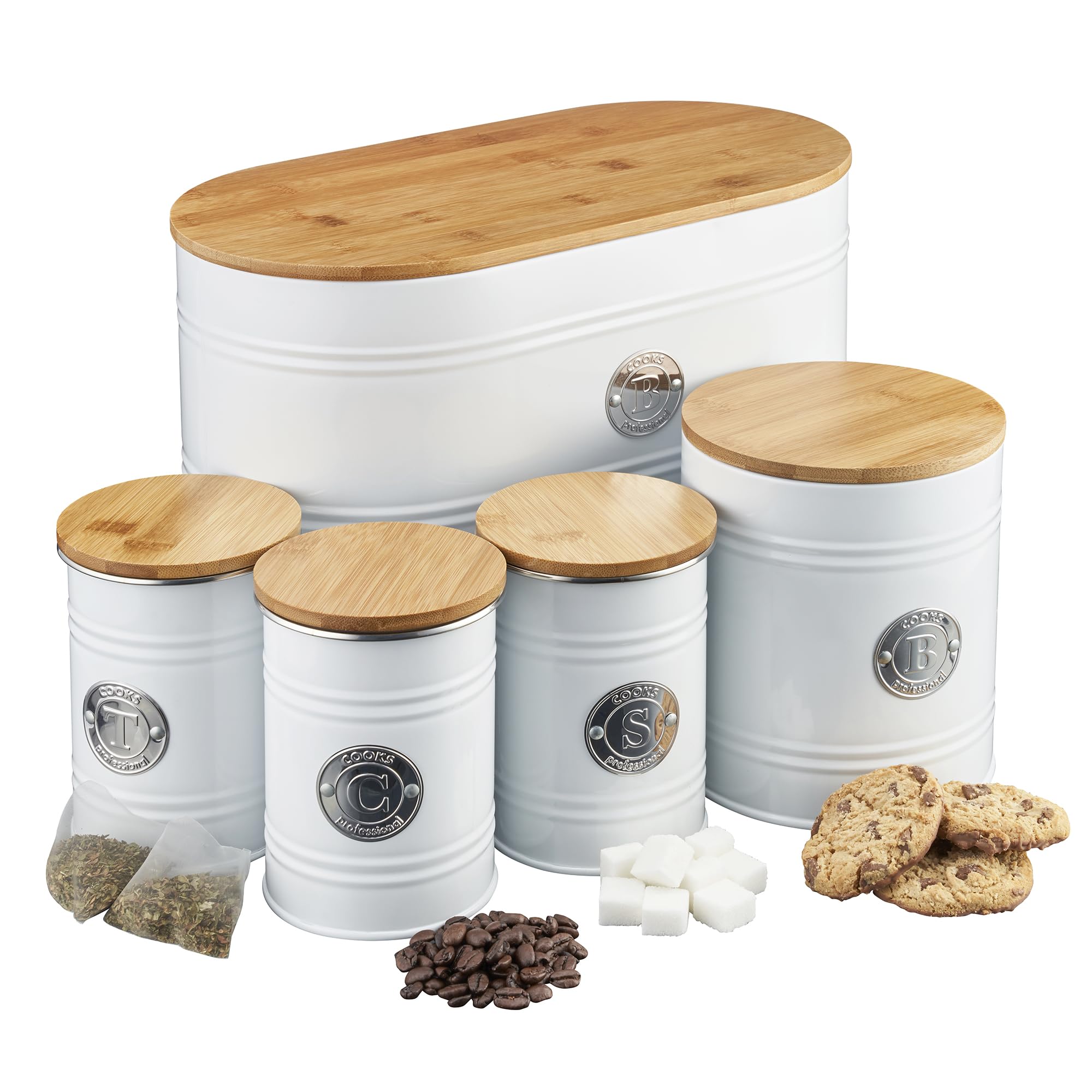 Cooks Professional Kitchen Storage Canister Set 5 Piece Tin Containers ...