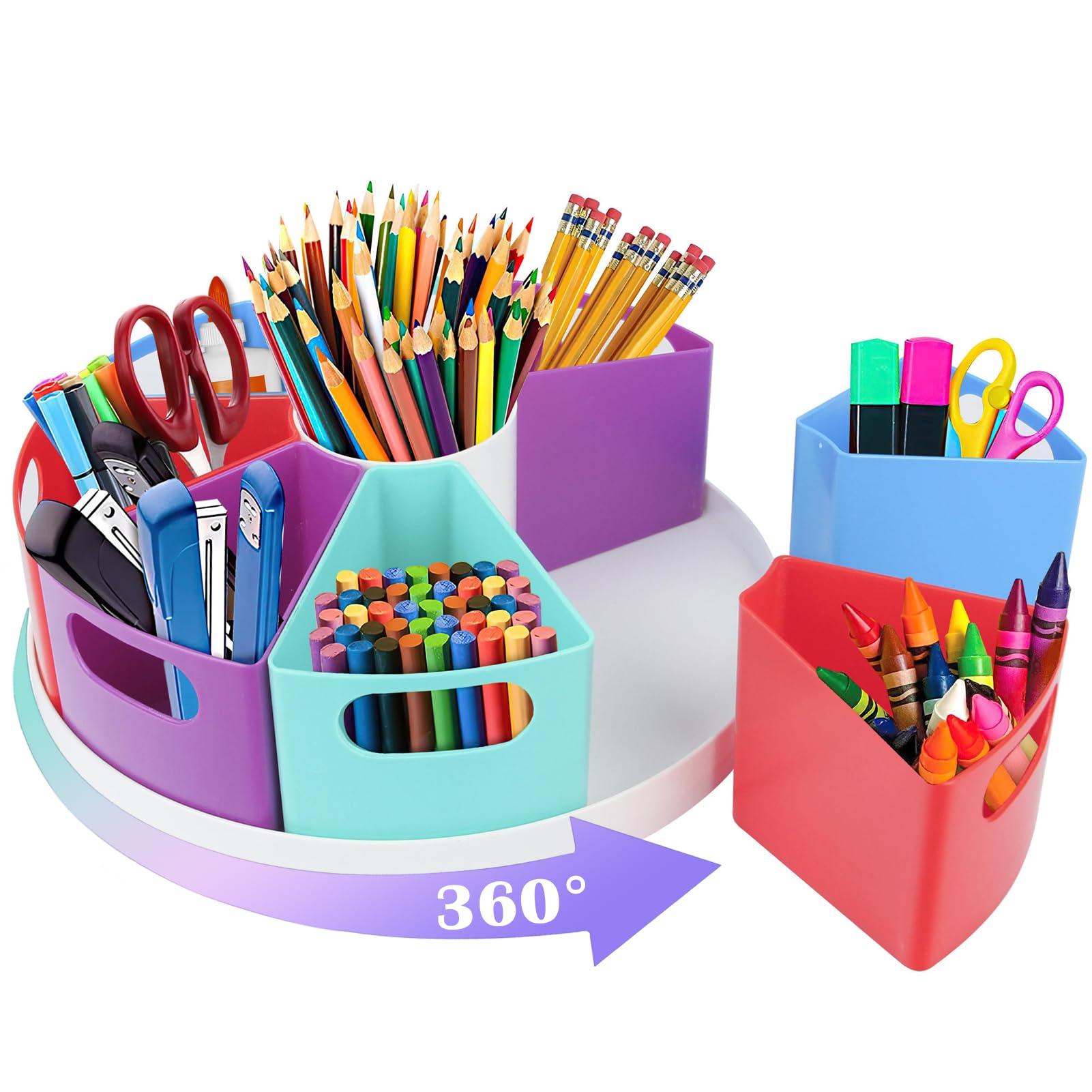 Rotating Desk Stationary Organiser for Kids, 9 Slots Art Supply ...