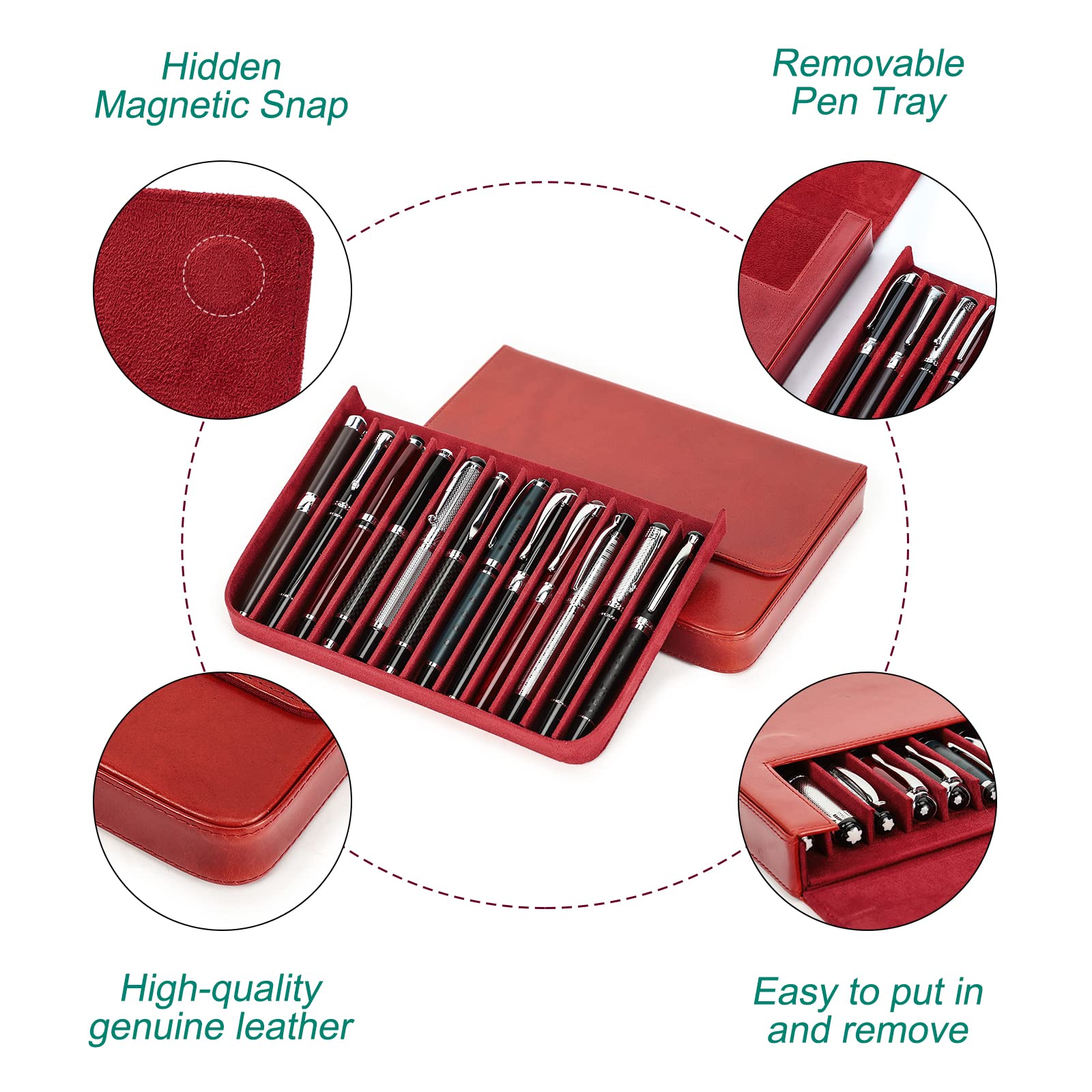 Hiram Leather Pen Case for 12 Pens Vegetable Tanned Leather Fountain ...