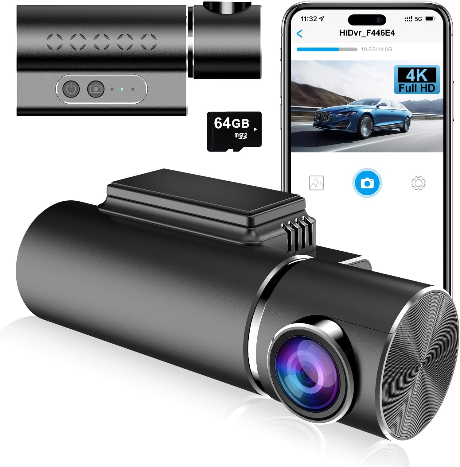 Amazon.com: Dash Cam 2 Channel, 4K+1080P Dual, Built in WiFi, with 64GB ...