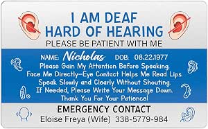 Deaf or Hard of Hearing Medical ID Wallet Card with Personalized Name ...