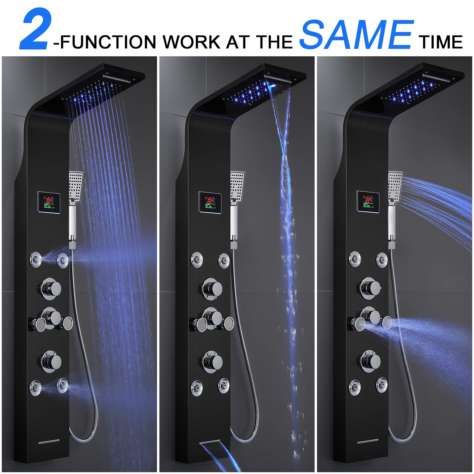 Snapklik.com : MENATT LED Light Shower Panel Black, Stainless Steel ...