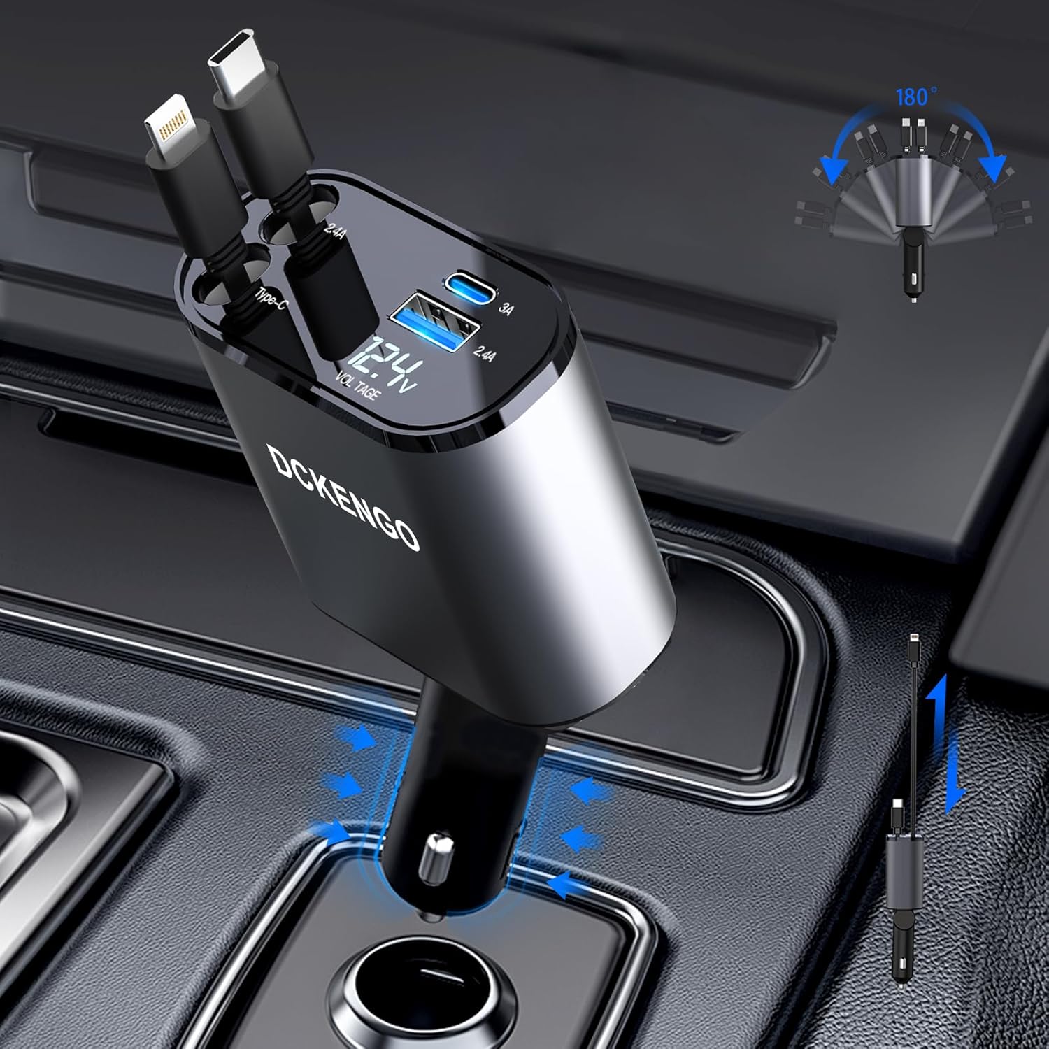 Amazon.com: DCKENGO Retractable Car Charger 120W, 4 in 1 Super Fast ...