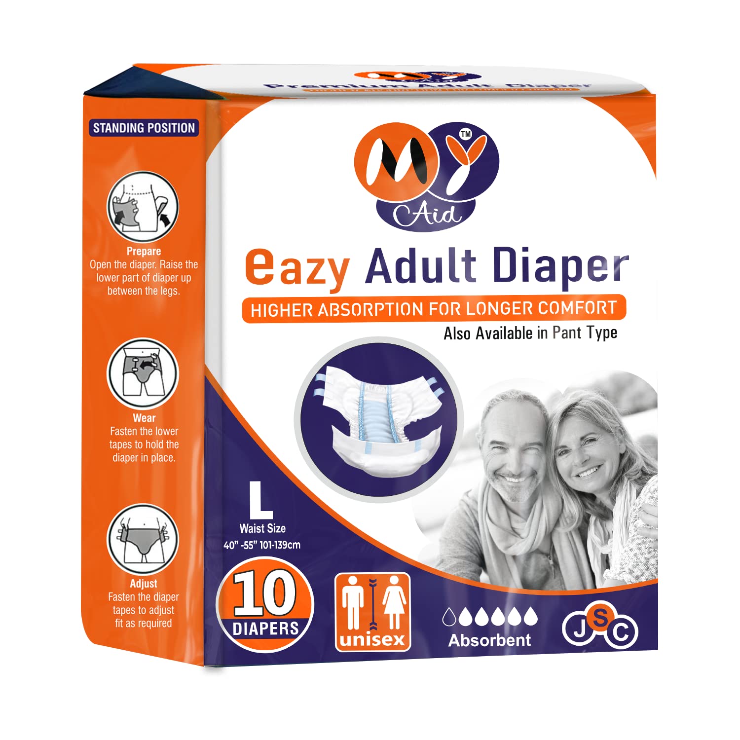 MYAID Unisex Easy Adult Diaper With Higher Absorption For Longer ...
