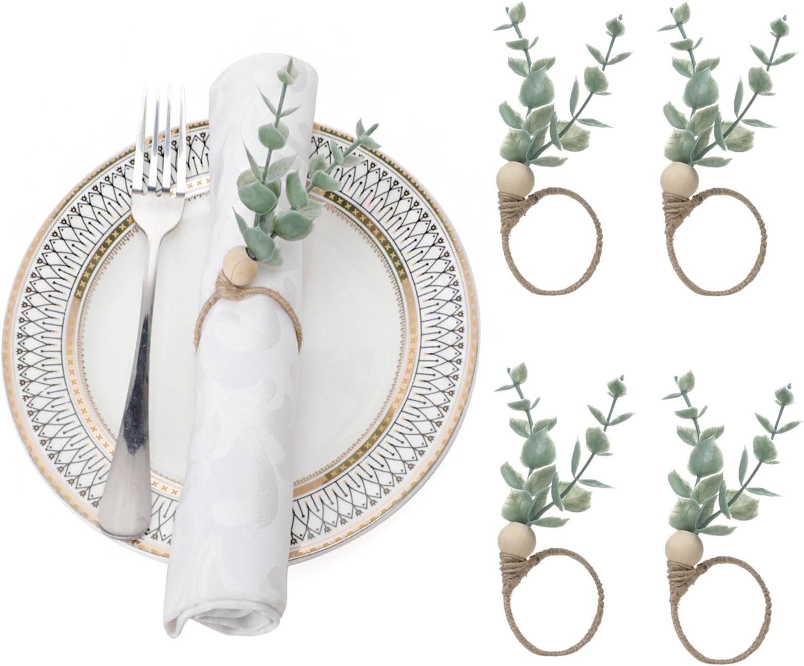 Amazon.com: Amabro Napkin Rings Set of 6, Rustic Farmhouse Boho Green ...