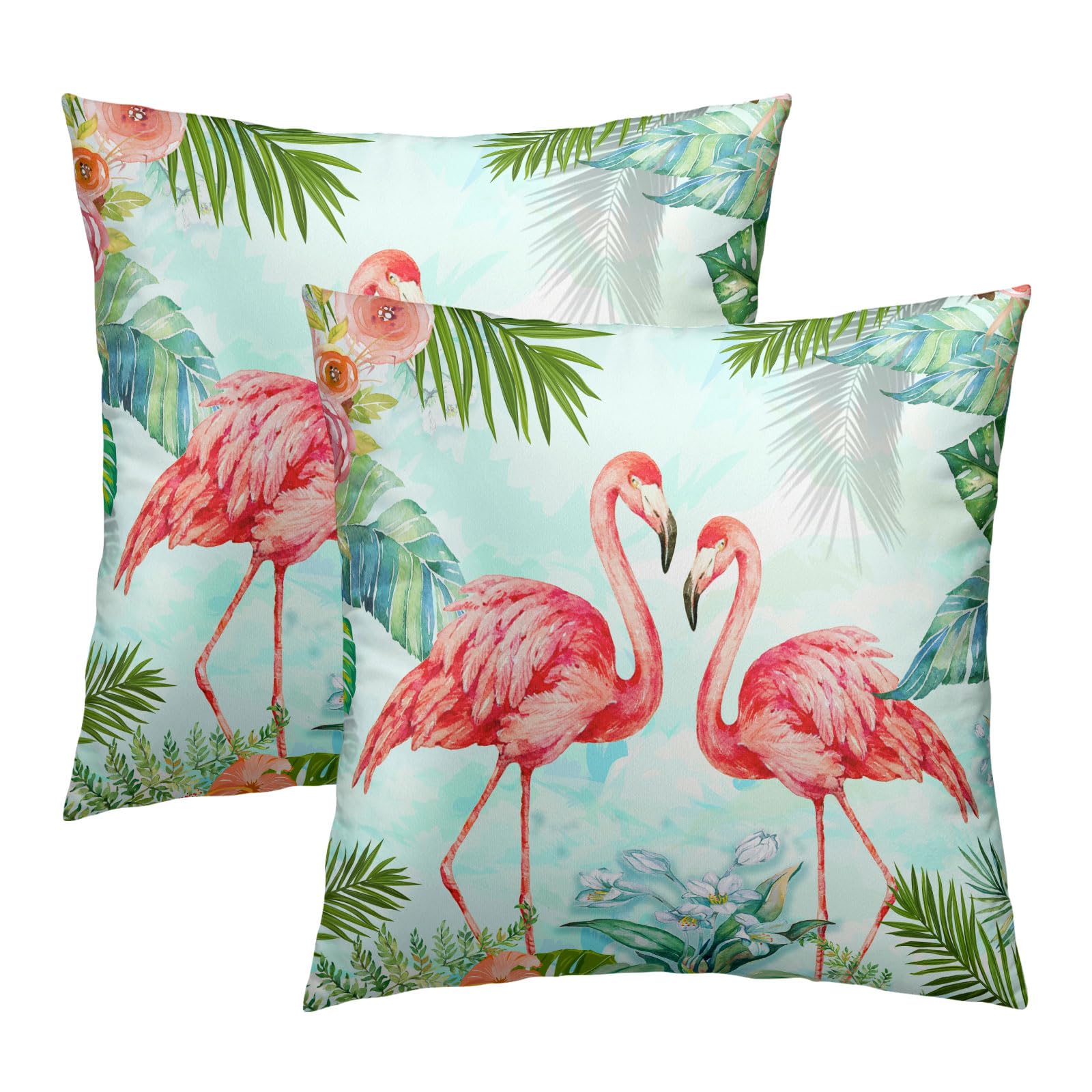Amazon.com: Flamingos Throw Pillow Covers 18x18 Inch Pink Bird Flowers ...