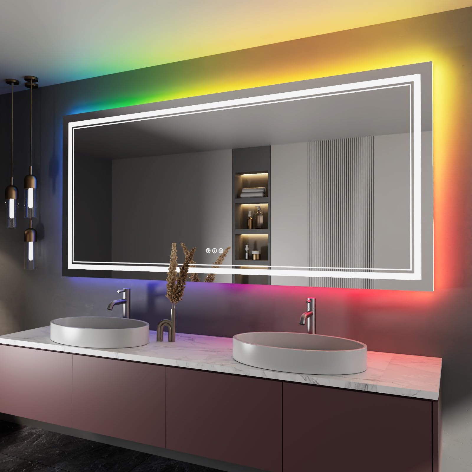 Amazon.com: ISTRIPMF 84x40 Inch RGB LED Bathroom Mirror with Lights ...