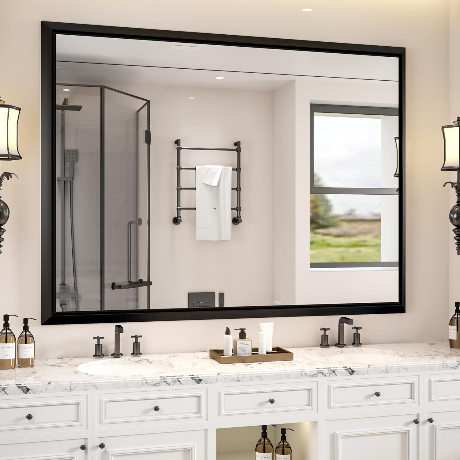 Amazon.com: PILOCOS 48" x 36" Black Framed Mirror for Wall, Matte Black ...