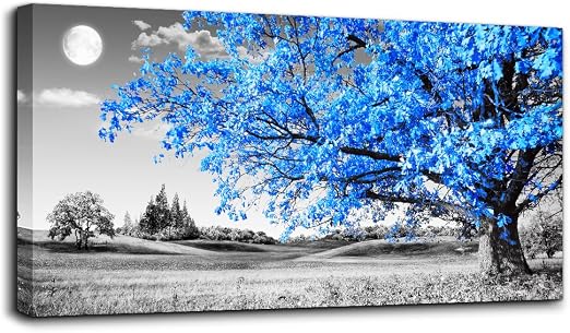 hyidecorart Large Canvas Wall Art for Living Room, Modern Blue Tree ...