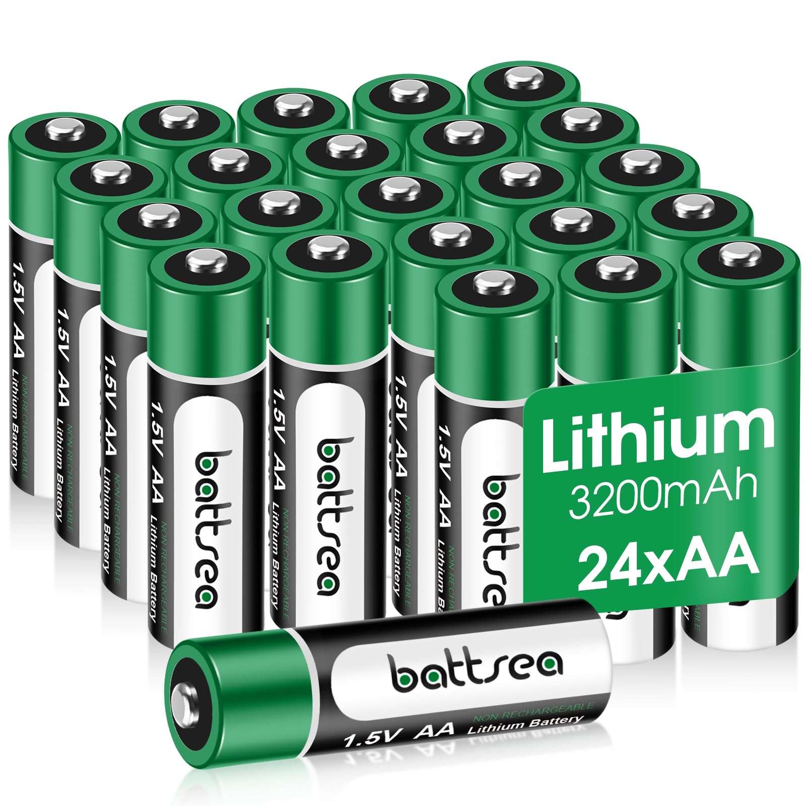 Battsea AA Lithium Battery 24 Pack, 3200mAh 4.8Wh 1.5V Double AA Long ...