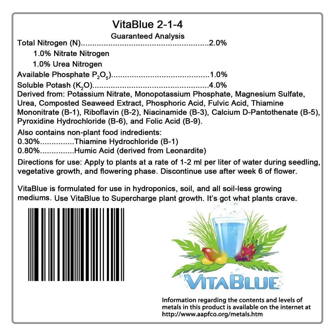 VitaBlue Complete B-Vitamin Supplement for Plants (128 oz) Vita Blue ...