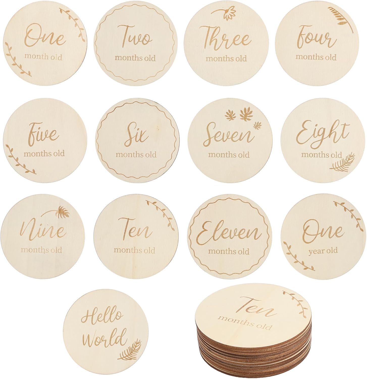 MIYUANGKJ Baby 13pcs Monthly Cards 10cm Round Wooden Milestone Cards ...