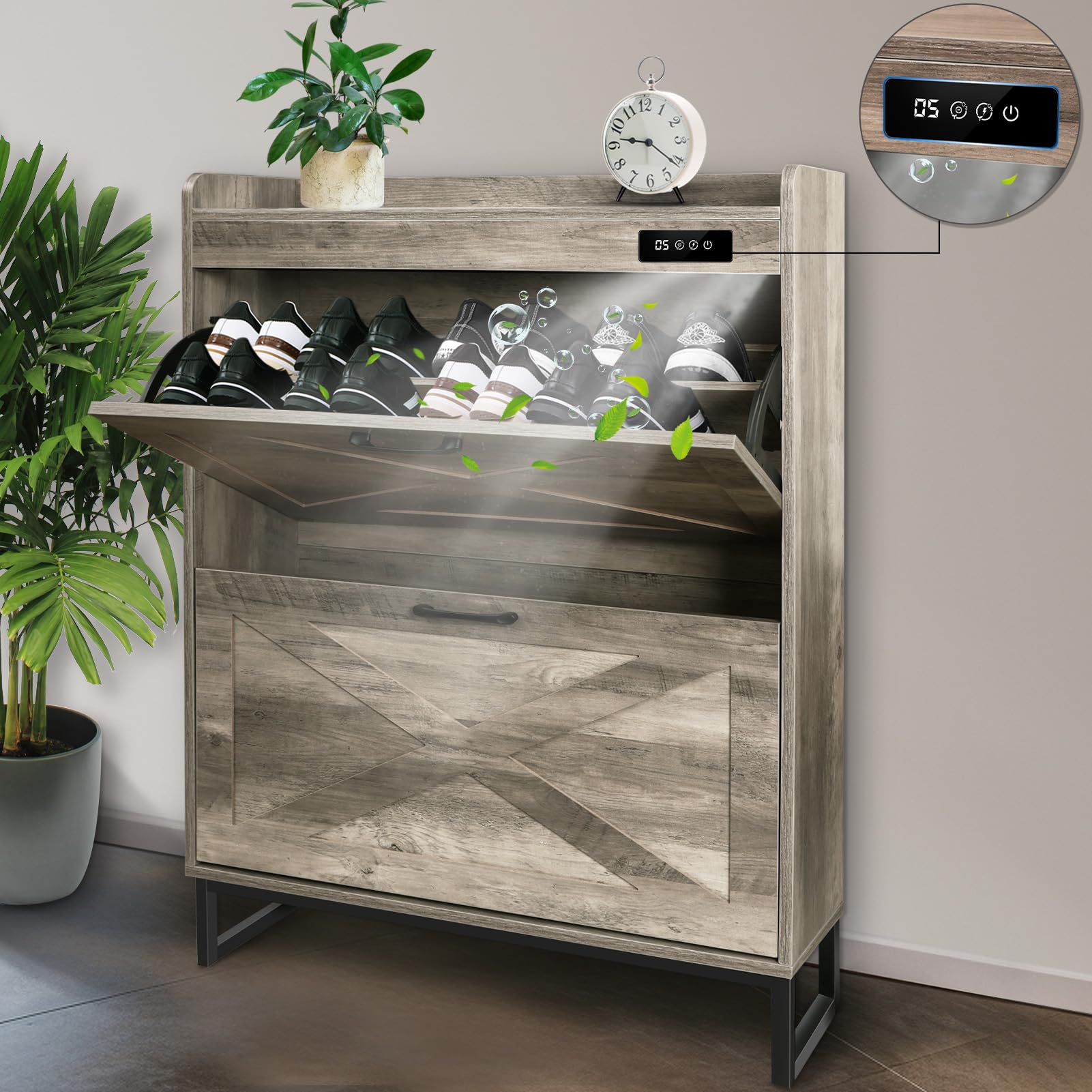 Amazon.com: Shoe Cabinet with 2 Flip Drawers & Deodorizer, Shoe Cabinet ...