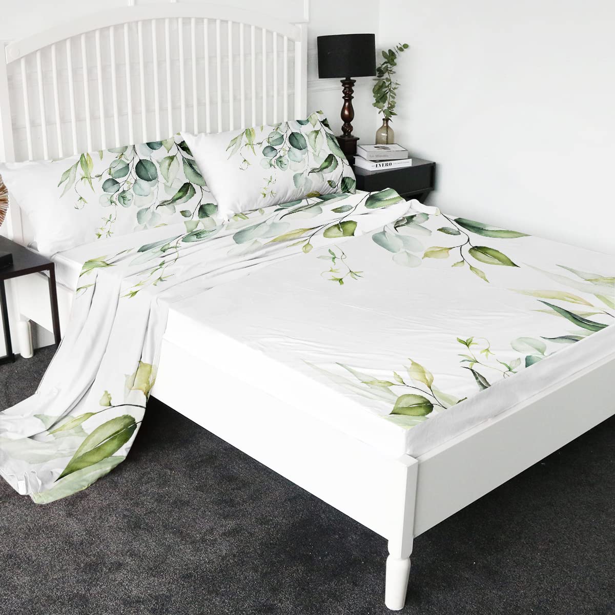 Amazon.com: Sleepwish Eucalyptus Sage Green Sheet Set Cal King Size ...