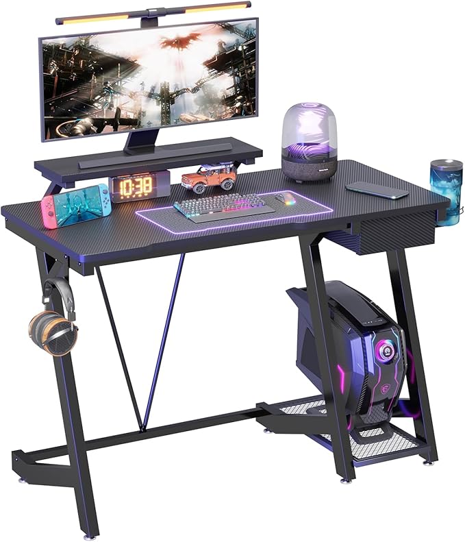 TREETALK Gaming Desk with Drawer,43.3In Computer Desk with Large ...
