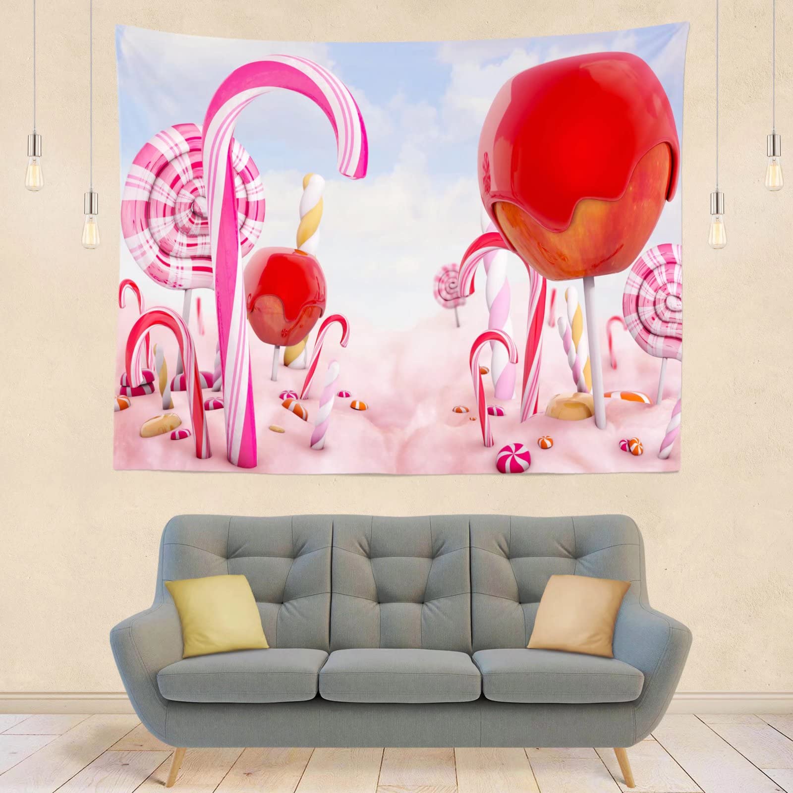 Snapklik.com : 5x3ft Candy Theme Tapestry Backdrop Pink Cartoon Ice ...