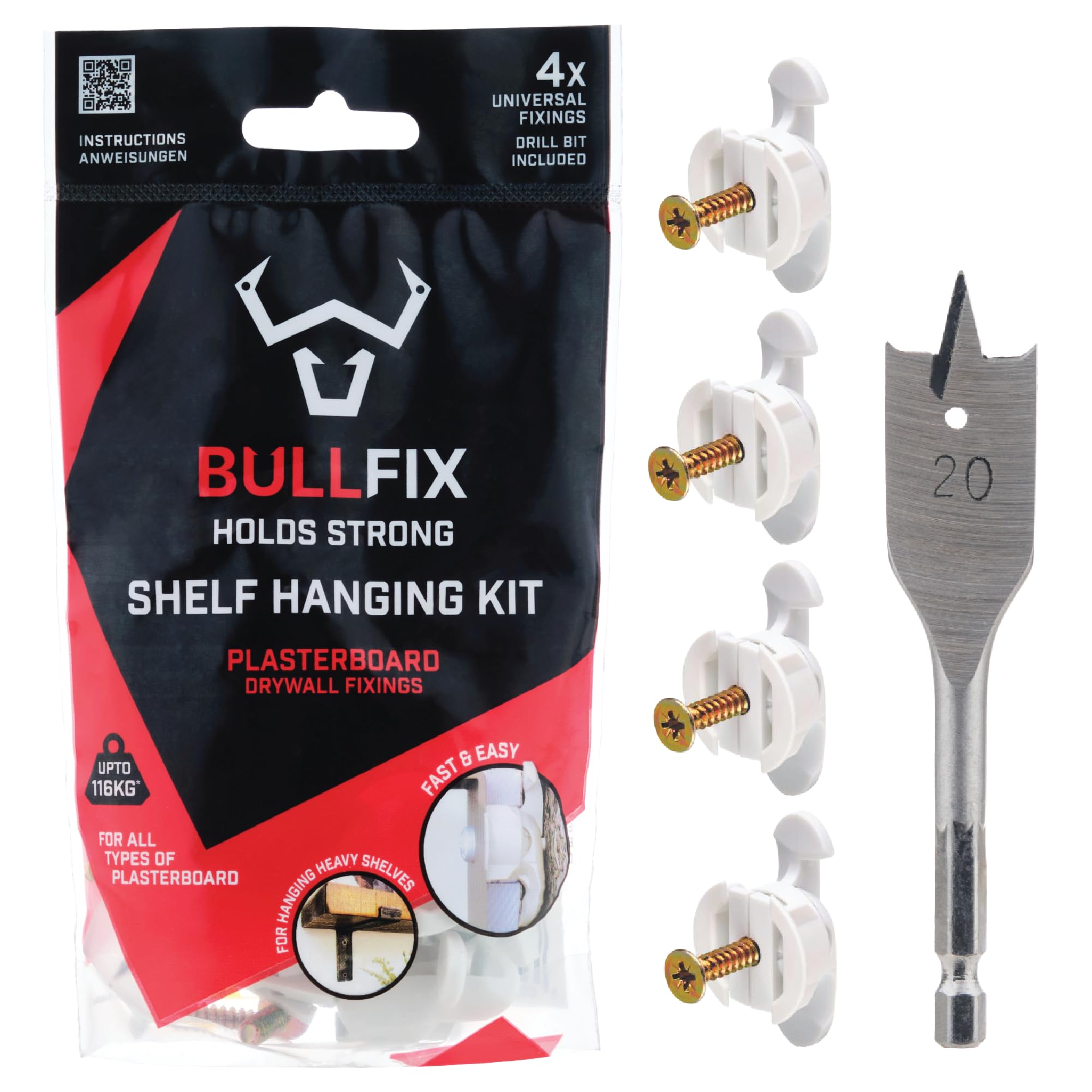 Bullfix Shelf Fixing Kit - Heavy Duty Plasterboard Fixings for Shelves ...