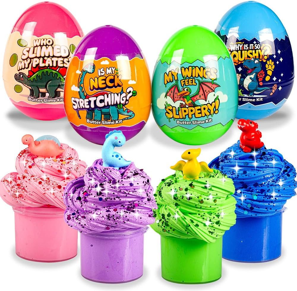 Amazon.com: Waybla Dinosaur Butter Slime Kit for Kids – 4-Pack Colorful ...
