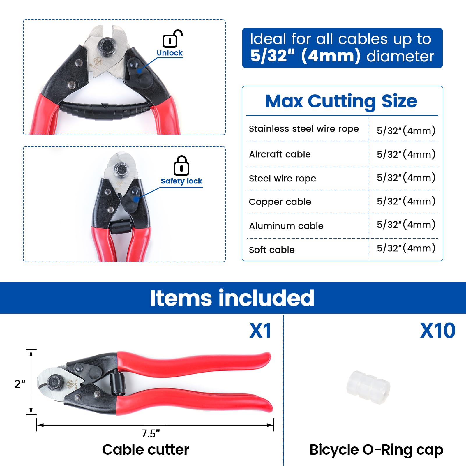 Snapklik.com : Muzata Cable Cutter Heavy Duty Stainless Steel Wire Rope ...