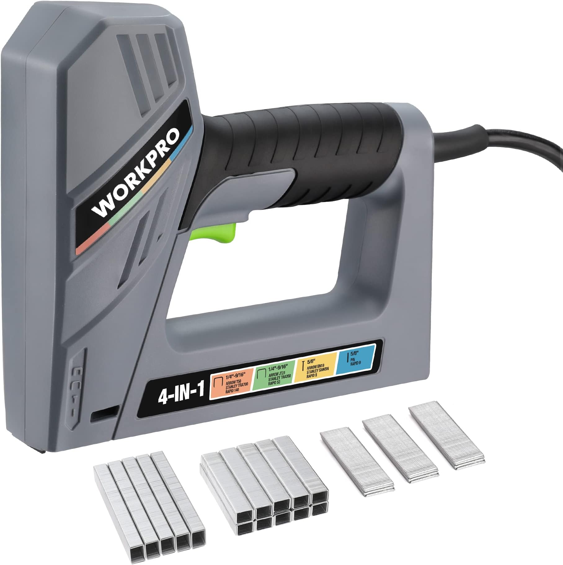 WORKPRO Electric Staple Gun, 4-in-1 Nail Gun Compatible with T50, JT21 ...