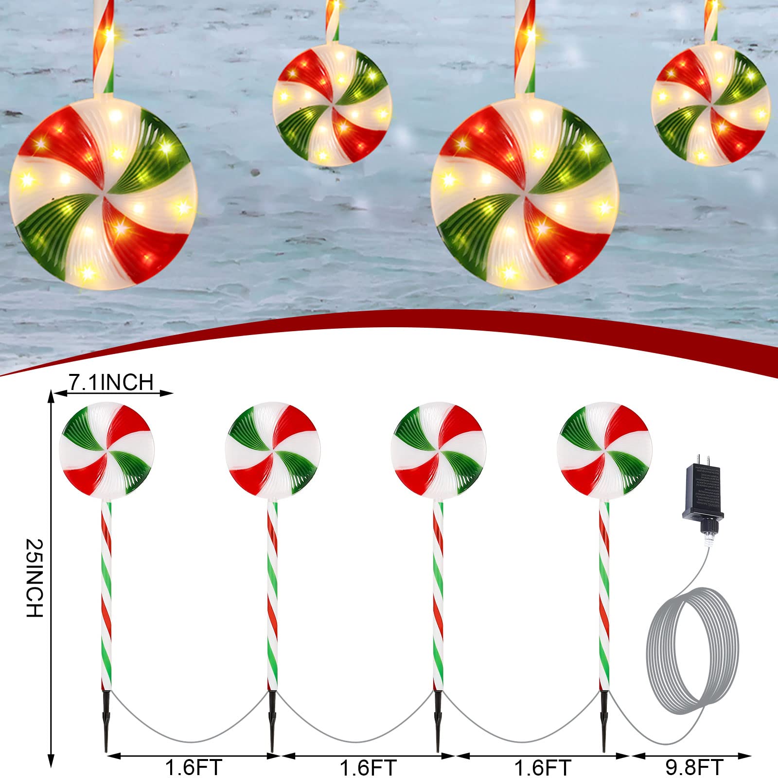 4 Pack Christmas Lollipop Pathway Lights Candy Cane Peppermint ...