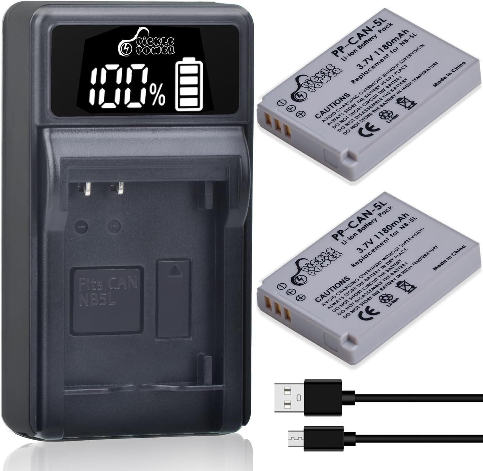 Pickle Power NB-5L Batteries 2 Pack and LED Charger Set for Canon PowerShot S100, S110, SD700 is ...