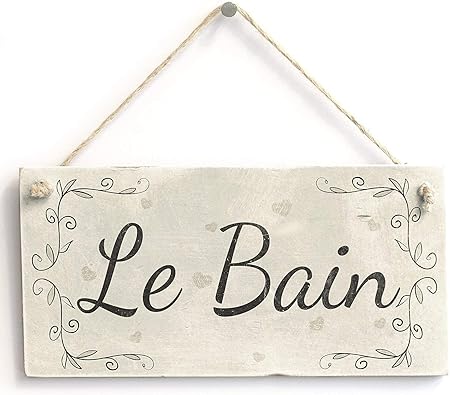 Amazon.com: POWERMAZ Le Bain French Country Wood Bathroom Signs Plaque ...