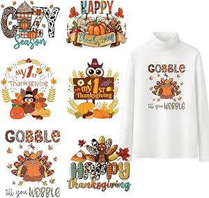 Amazon.com: 6 Pcs Thanksgiving Fall Iron On Transfers Pumpkin Turkey ...