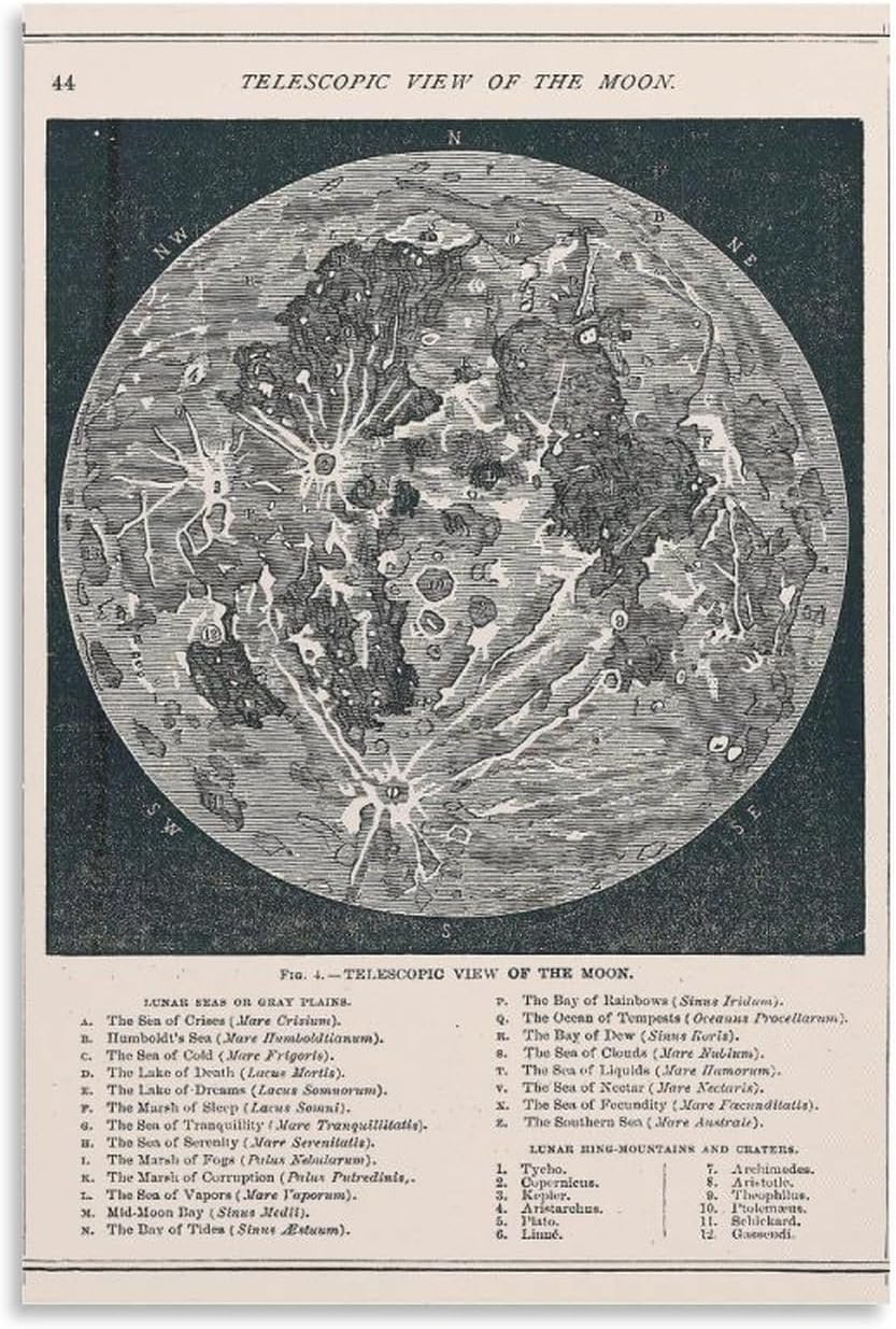 Amazon.com: Printable Moon Map Vintage Moon Poster Astronomy Antique ...