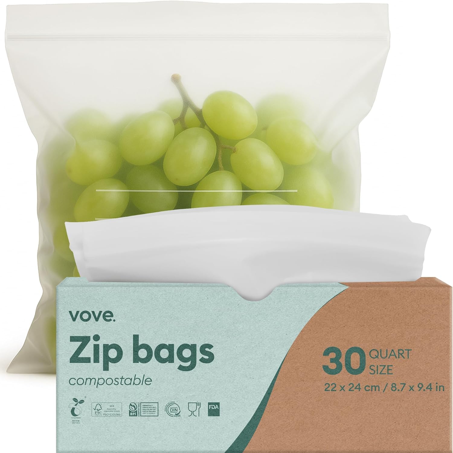 Amazon.com: Vove Compostable Quart Bags, Large 30 Count – Freezer Safe ...