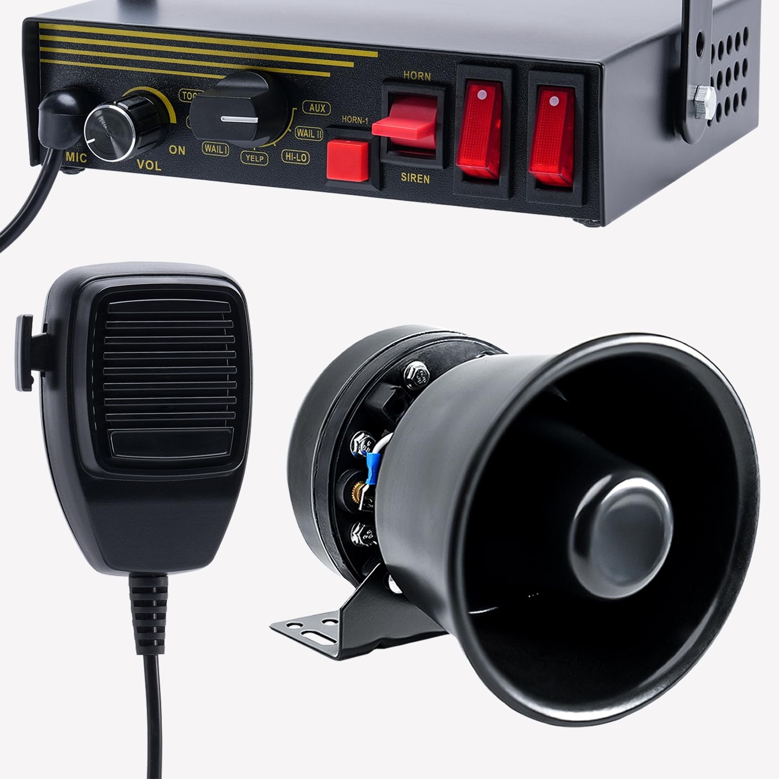 Amazon.com: JAMTON 200W 12V 9 Tone Emergency Police Siren System, Black ...