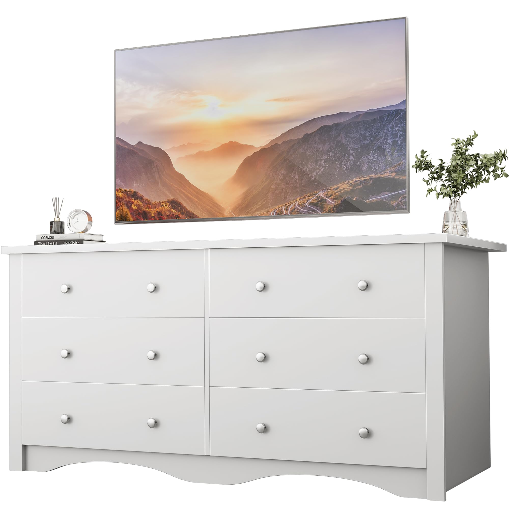 Amazon.com: YESHOMY TV Stand White Dresser, Entertainment Center with 6 ...