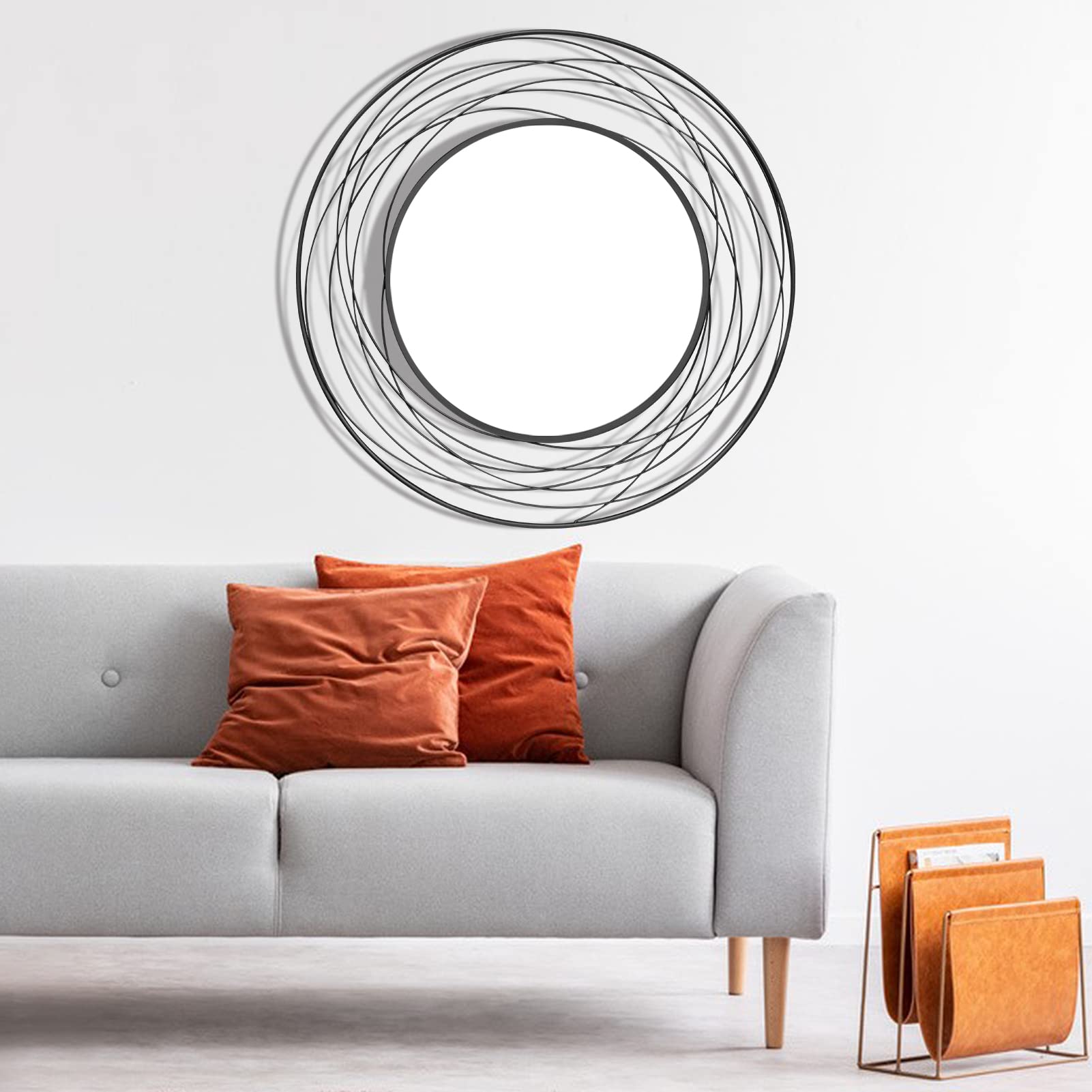 AULESET 36" Black Art Large Round Mirror Metal Wire Frame, Accent ...