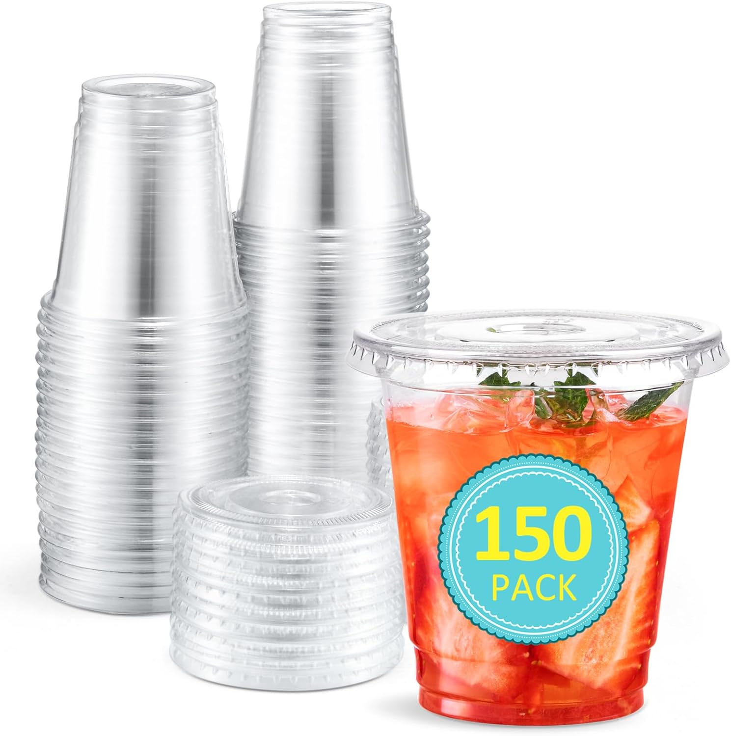 Amazon.com: Eupako 150-Sets-8-OZ-Plastic-Cups-with-Lids-8 Ounce-Clear ...