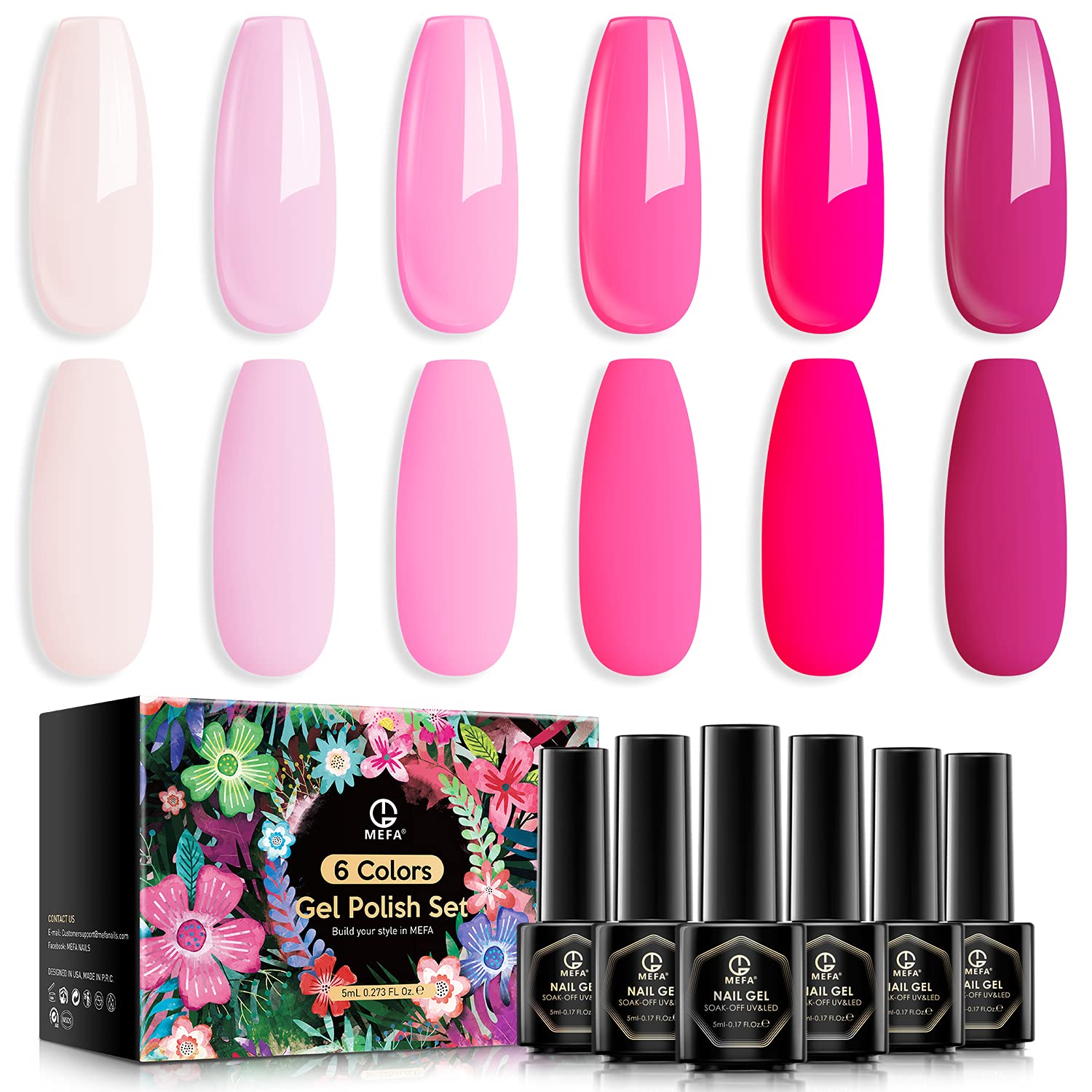 Amazon.com : MEFA Pink Gel Nail Polish Set, 6 Colors Spring Summer ...