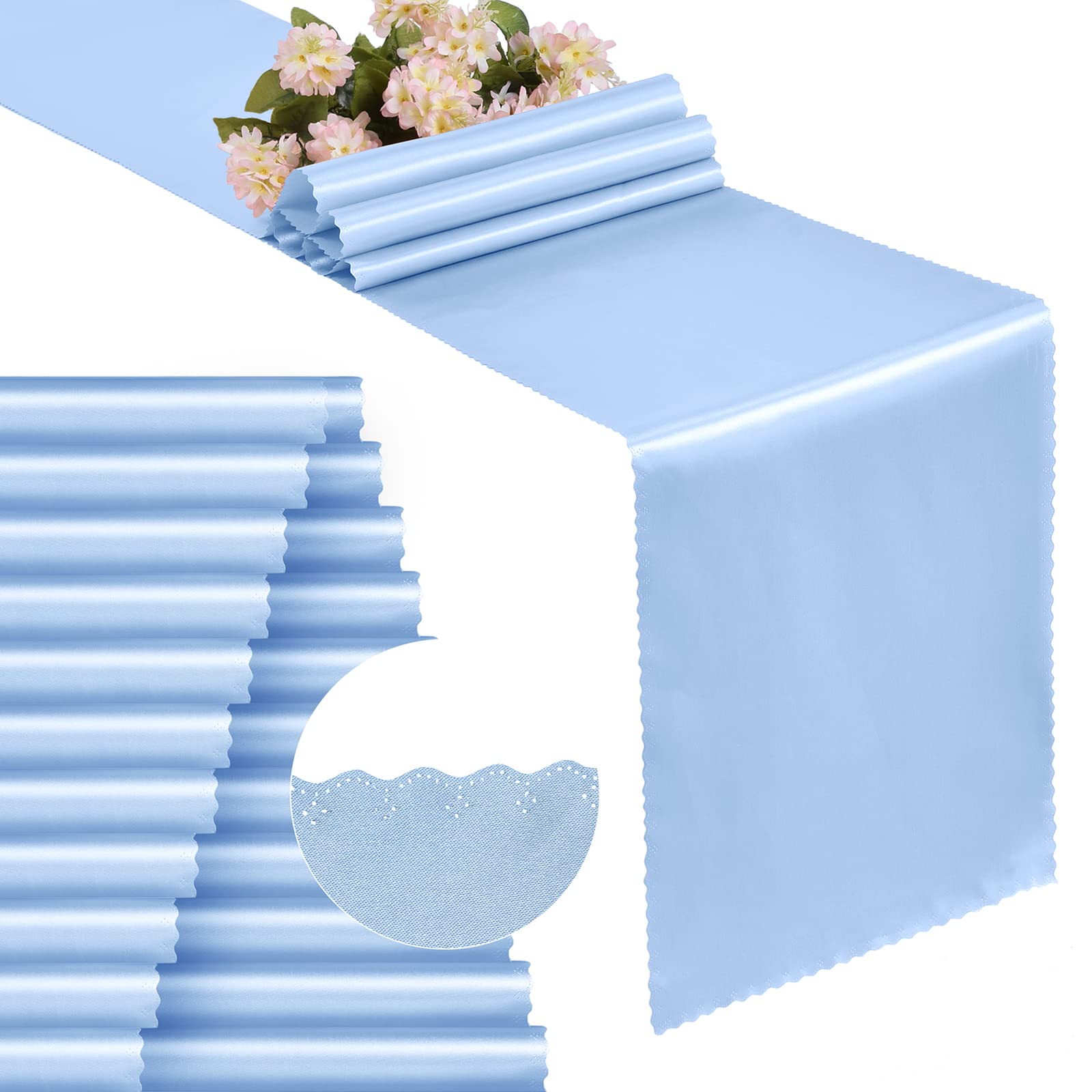 SiinvdaBZX 24 Pcs Baby Blue Table Runner Scalloped Edges Decor, 12x108 ...