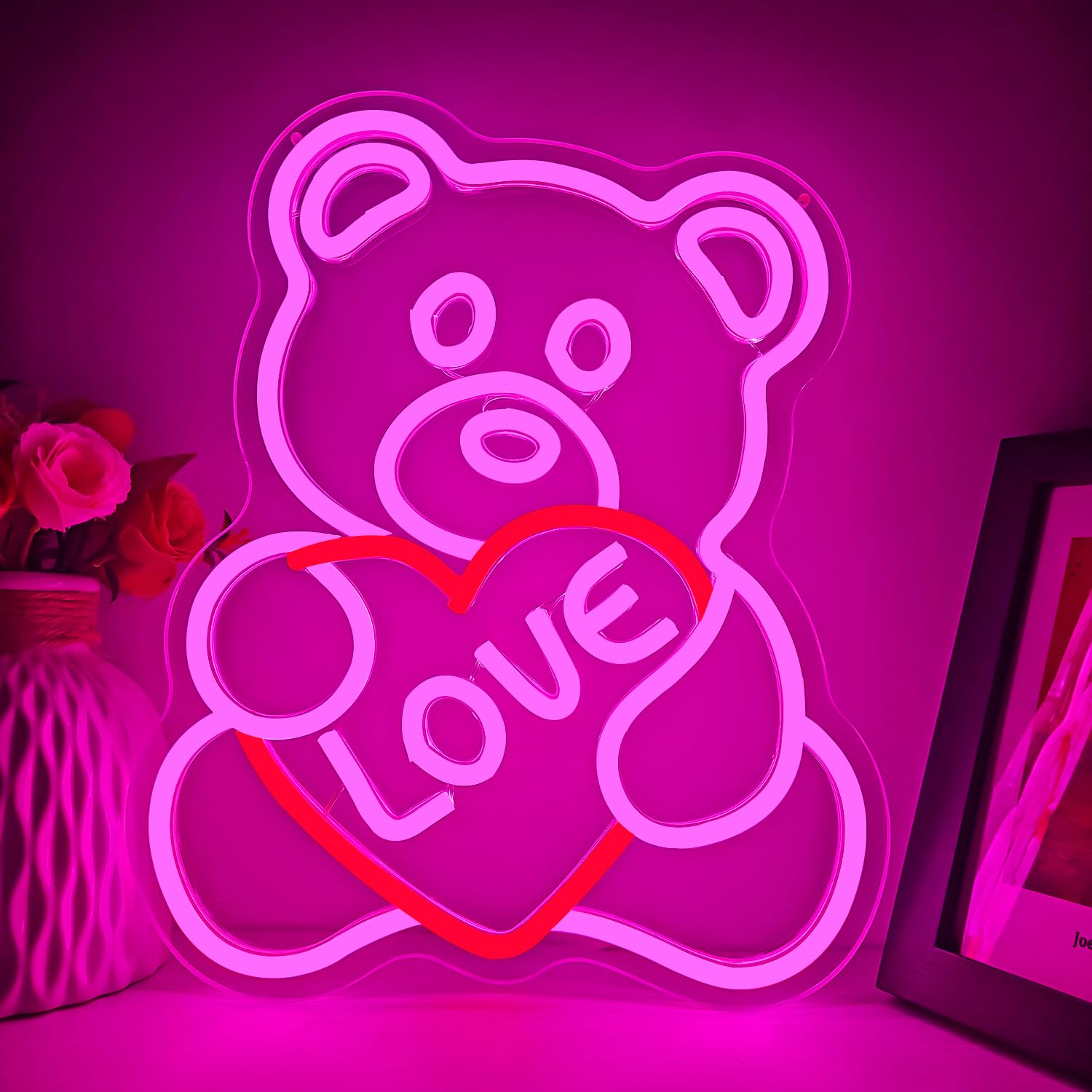 Amazon.com : FuugZze Valentines Day Neon Sign Valentines Teddy Bear ...