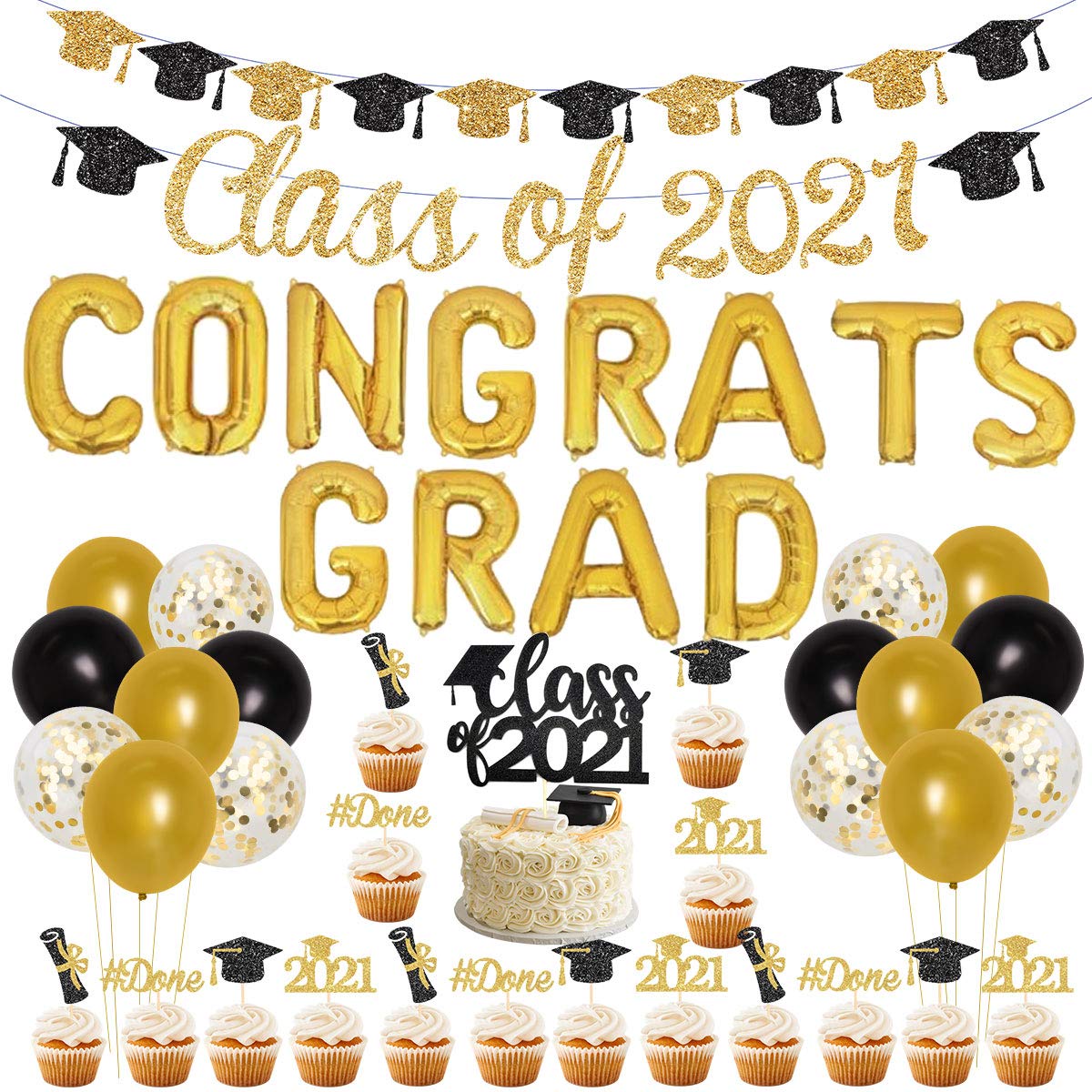 Graduation Decorations 2022 Black Gold Congrats Grad Decorations Class ...