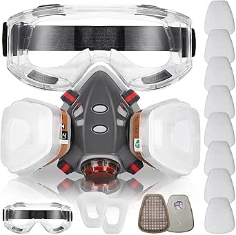 ANUNU Painters Respirator with Filters Reusable Respirator with Goggles ...