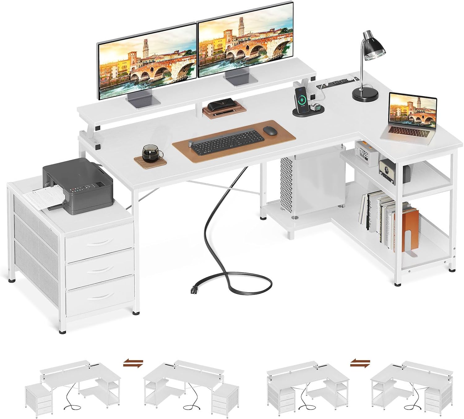 Amazon.com: AODK L Shaped Computer Desk with Power Outlets & 3 Cloth ...