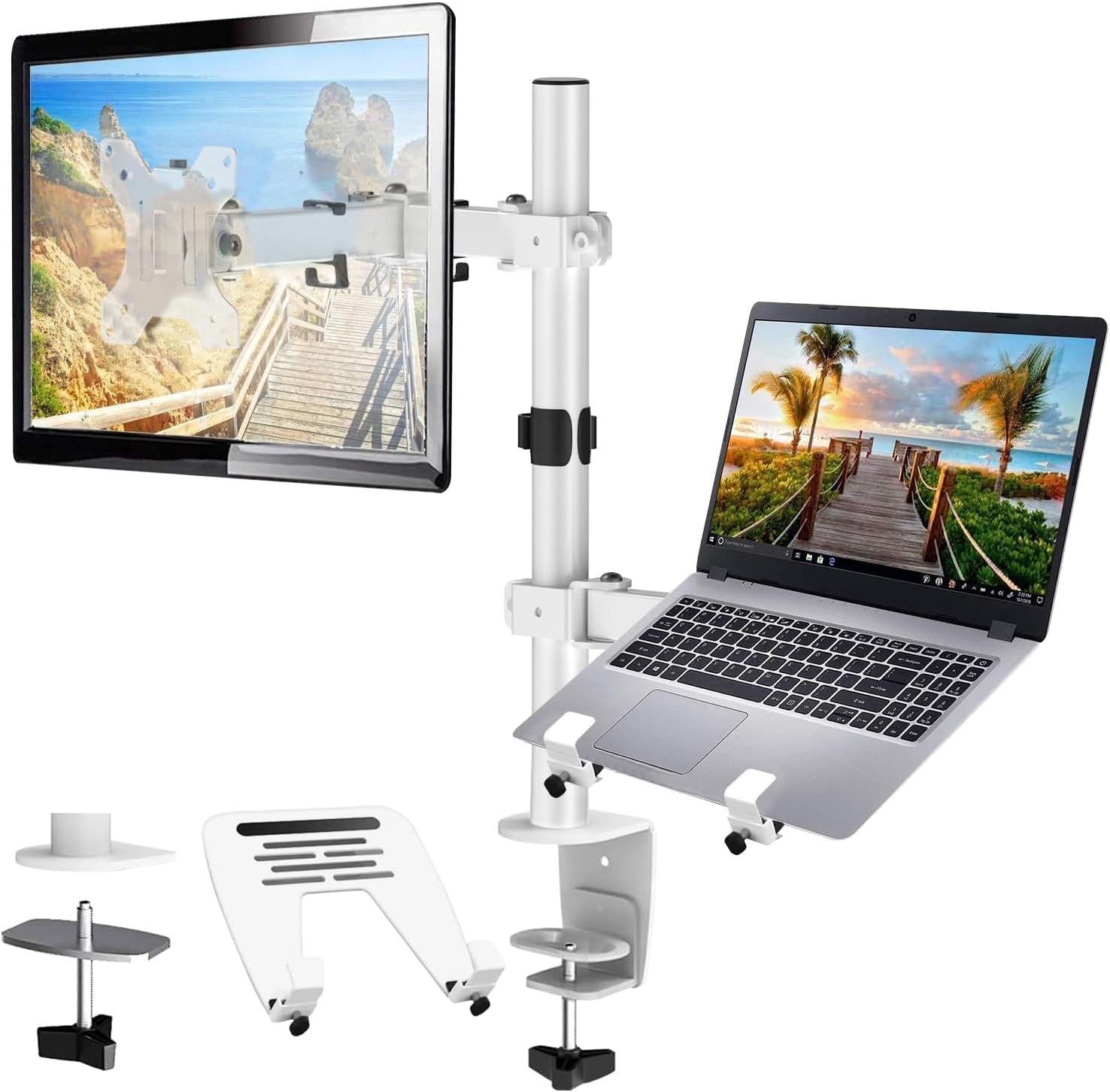 Aerostralia Dual Monitor Arm with Laptop Tray, Dual Monitor Stand Desk ...