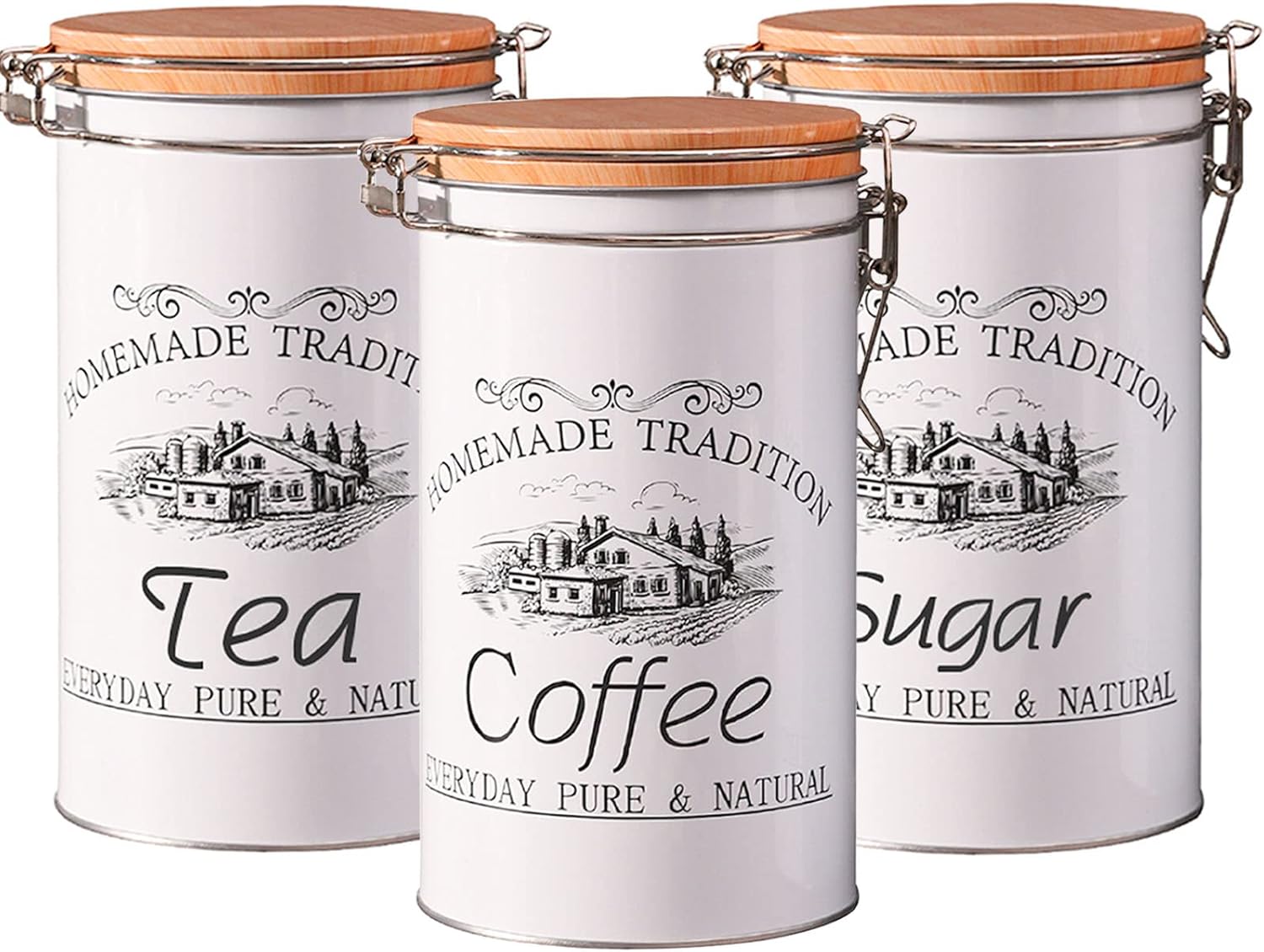 Danmu Art - 1000ml Tea Coffee Sugar Canisters Set of 3 - Kitchen Food Storage Steel Jar - With ...