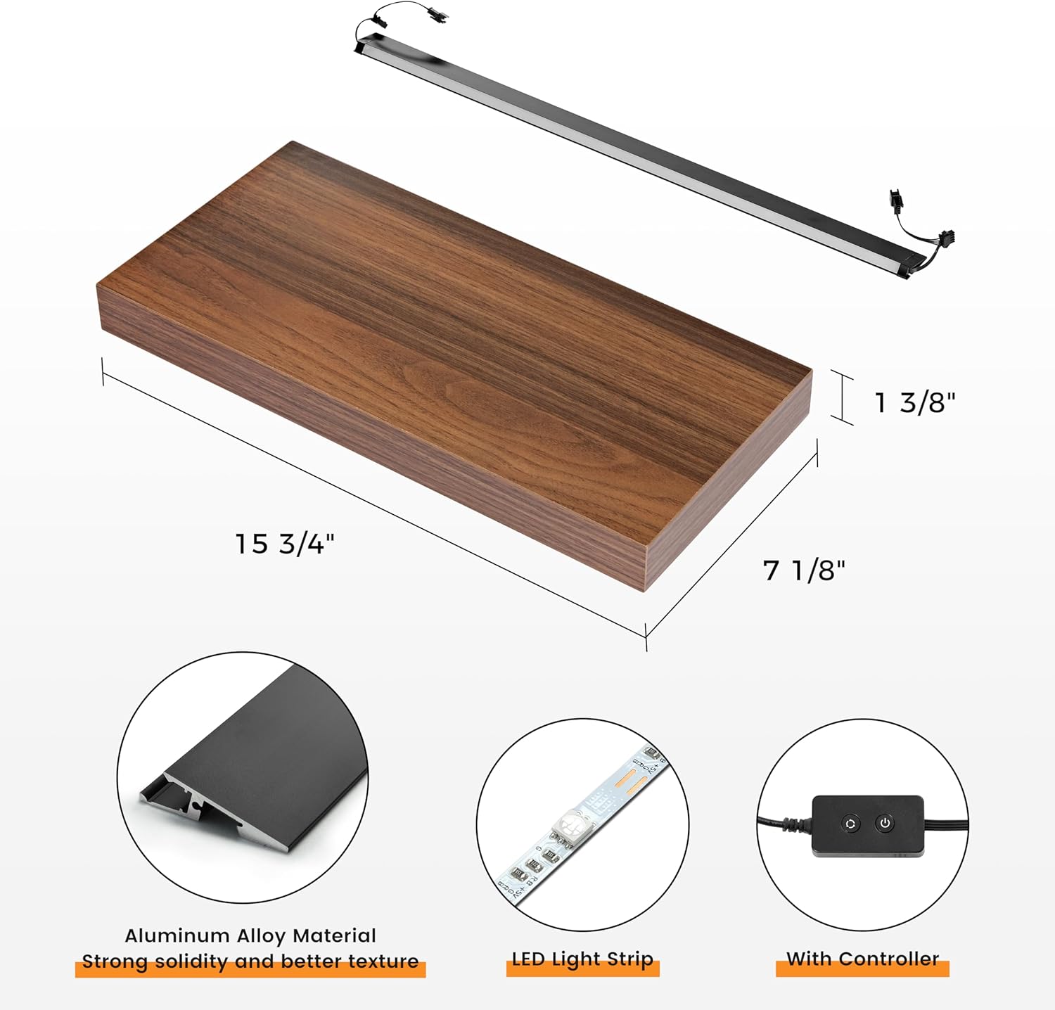 EUREKA ERGONOMIC Estantes flotantes con luces LED, luz de control por ...